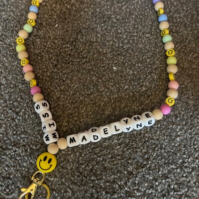 Pastel Rainbow Smiley Teacher Lanyard, Rainbow Smile Face Lanyard ...