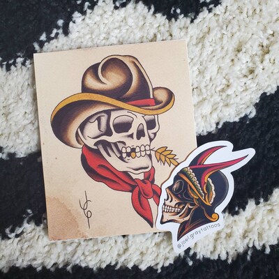Cowboy Skull American Traditional Tattoo Flash Print - Etsy