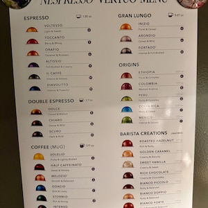 Nespresso VERTUO Capsule Menu • Coffee List • Digital Download File - Etsy