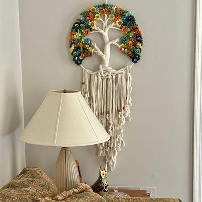 Large Tree of Life Macrame Wall Hanging With Flowers, Boho Wall Art ...