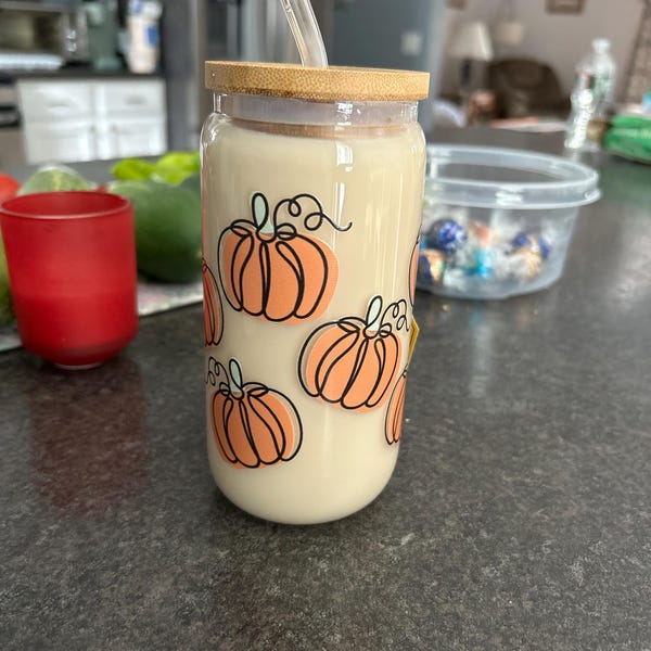 Pumpkin Glass Can Coffee Cup With Lid and Straw, Fall Coffee Mug, Fall ...