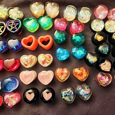 Up to 2 Aphrodite Inner Love Baby Pink Black Heart Ear Plugs Gauges ...