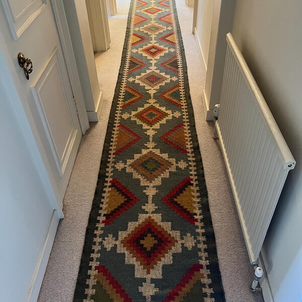 Southwestern Navajo Wool Jute Area Rug Vintage Kilim Pattern Handmade ...