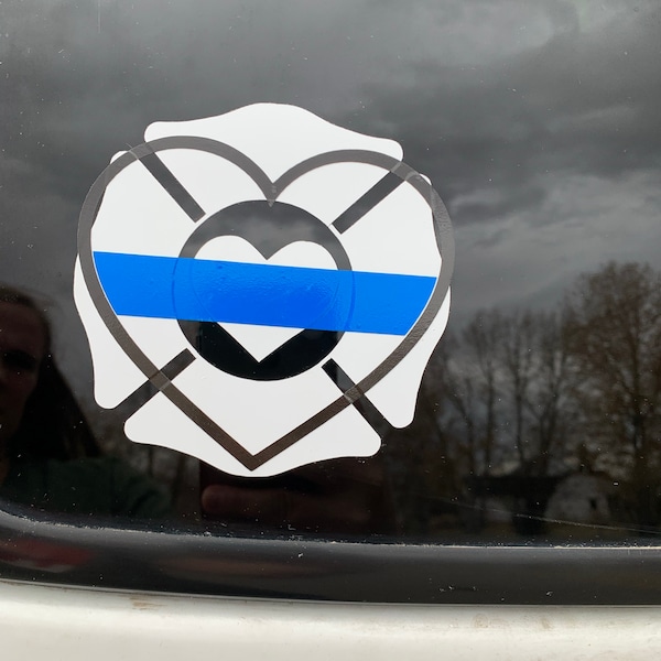 Reflective "blue Line" Heart Decal - Etsy