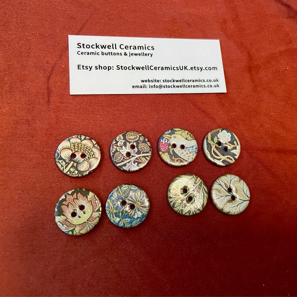 Set of 8 William Morris Ceramic Buttons, 18mm (3/4") Handmade, Washable ...
