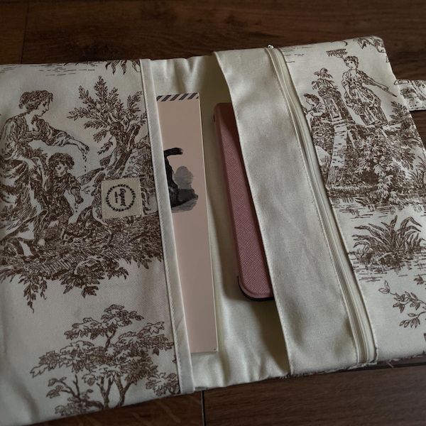 Toile De Jouy Fabric,book Sleeve, Book Bag, Book Purse, Book Protector ...