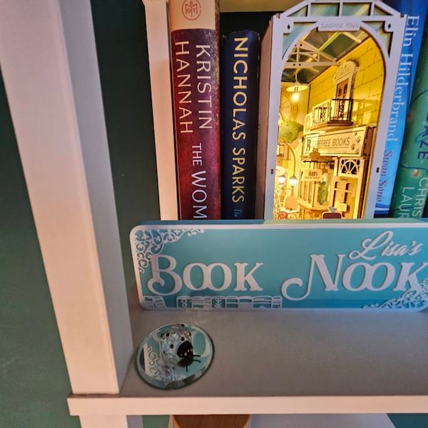 Book Nook Personalized Library Sign Bookshelf Shelf Sitter 3D Printed ...