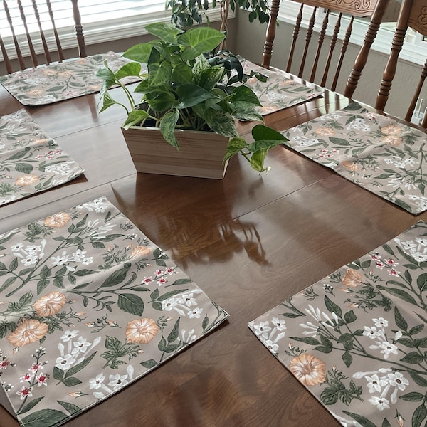 Set of 4 Vintage Floral Placemats,botanical Flower Table Mats,yellow ...