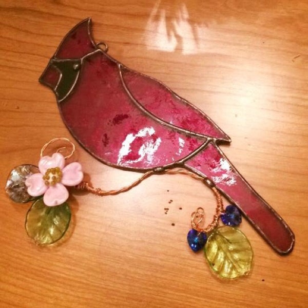 Spring Cardinal Handmade Stained Glass Suncatcher - Etsy
