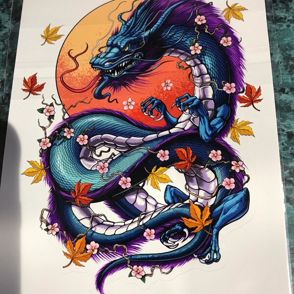 Japanese Dragon Sticker - Cherry Blossom Decal - Japanese Mythology ...
