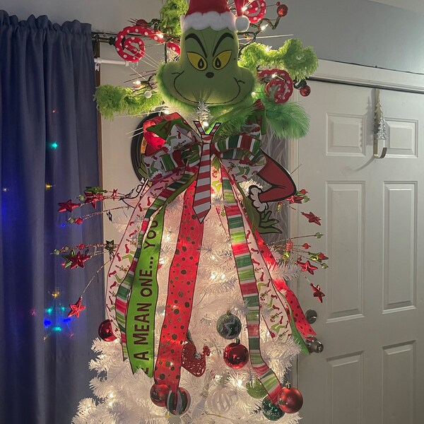 Grinch Inspired Tree Topper, Green Monster Tree Topper, Christmas Tree ...