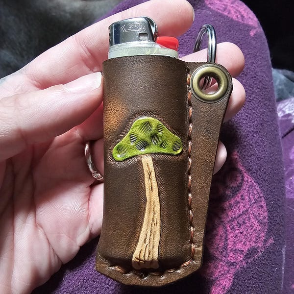 Personalized Mushroom Lighter Keychain, Carved Initials, Hand Tooled ...