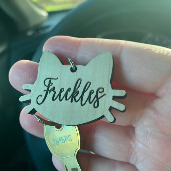 Personalized Cat Keychain, Custom Keychain, Engraved Wood Keychain ...