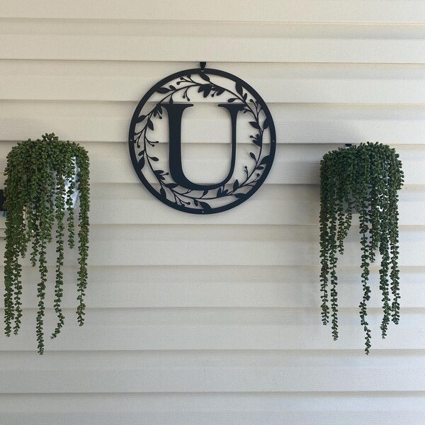 Metal Circle Letter Monogram With Vines Wall Monogram Sign Couples Gift ...
