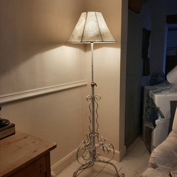 Large Floor Lamp Shade in Vintage Style Plain Hand Painted Leather ...