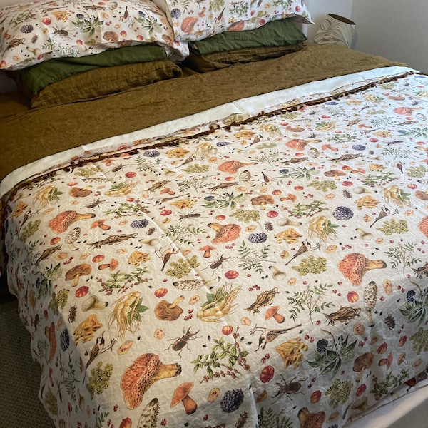 MUSHROOM LINEN DUVET Cover. Linen Duvet With Mushrooms in King, Queen ...