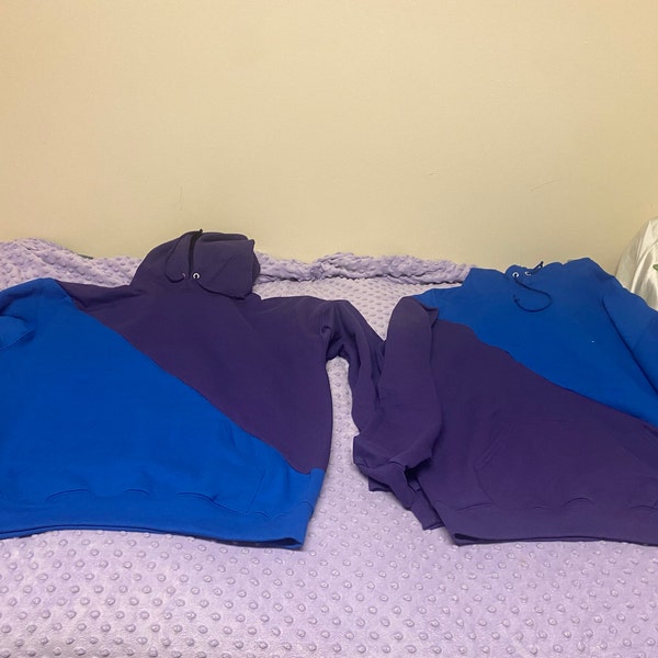 Two Matching Colorblock Hoodies, Green and Sand Two Tone Couple ...