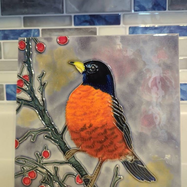 Blueberries Hand Painted Ceramic Art Tile 8 X 8 Inches With Easel Back ...