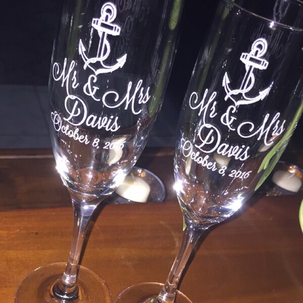 Personalized Anchor Champagne Flutes Wedding Toasting Flutes Set of 2 ...
