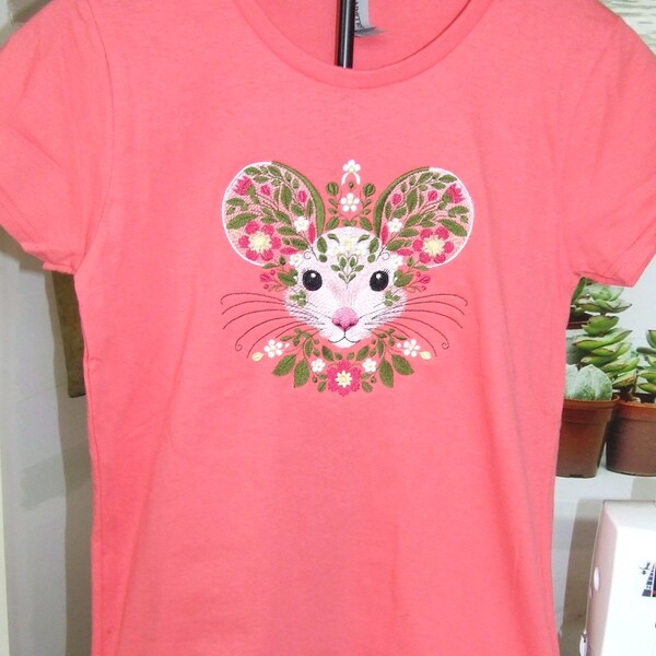 Floral Mouse Embroidery Design, Mouse Machine Embroidery Design, Floral ...
