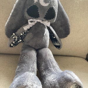 Gothic Bunny Plushie With Cross Eye, Black Bow and Accessories - Etsy