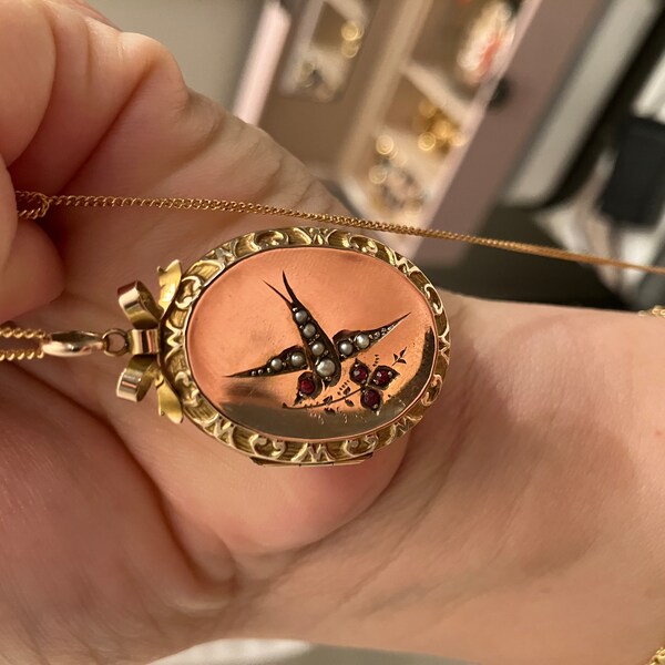 Antique 9ct Gold Enamel Mourning Locket - Forget Me Not Locket, Roses ...