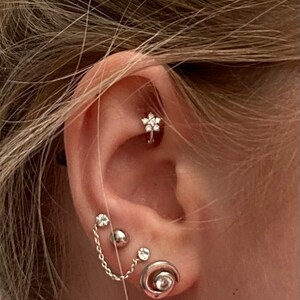 Tiny CZ Flower Huggie Hoop, 6mm Hoop, Tragus Hoop, Rook Hoop, Forward ...