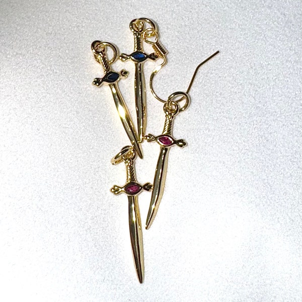 Dainty Sword Inlay Cz Gemstone With 4 Color Option Dagger Knife Pendant ...