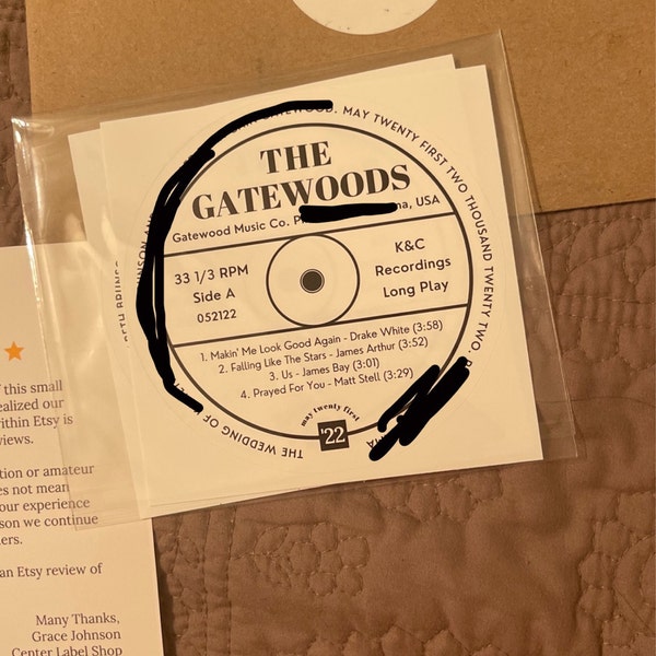 Custom Label for 12 Inch Vinyl Record, Bold Text Personalized Matte ...