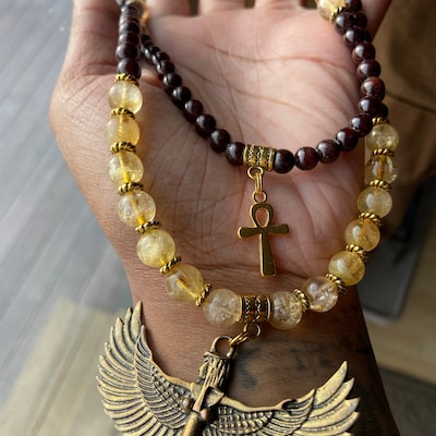 GARNET & CITRINE Mala Beads, Egyptian Goddess Isis 108 Bead Crystal ...