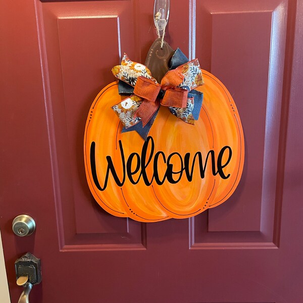 Pumpkin Door Hanger, Halloween Pumpkin Decor, Fall Pumpkin Wreath for ...