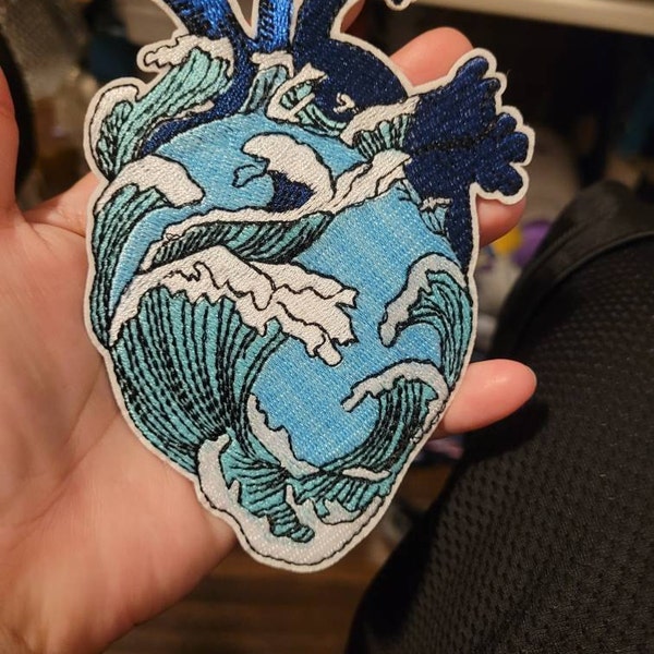 Urbanski Patch Sea Ocean Wave Blue Anatomical Heart to Iron on 10 X 7 ...