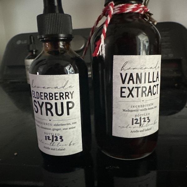 Homemade Vanilla Extract Labels With Instructions - Set of 18 Front and ...