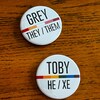 Personalized LGBTQ+ Pronouns Name Badge Button Pin 1" or 2.25" - Fabric ...
