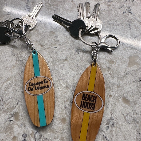 Resin Surfboard Keychain Custom Text Wood Surfboard Coastal Name Tag ...