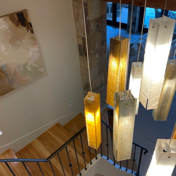 Rustic Chandelier, Boho Lighting, Handmade Earth Tones Art Glass ...