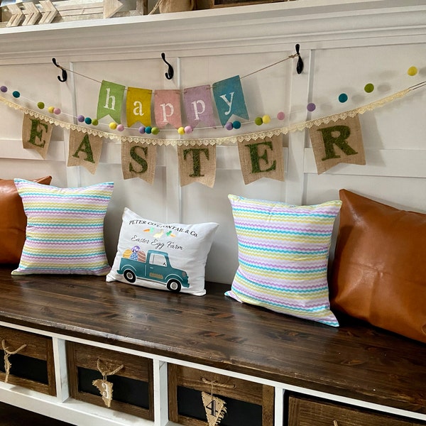 Easter Rick Rack Stripe Pastel Cotton Pillow Cover/ 18" X 18"/16" X 16 ...