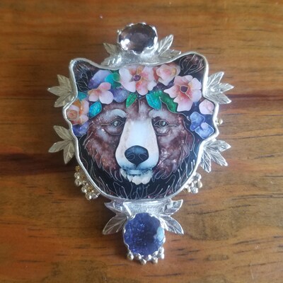 Fox and Dandelion. Georgian Cloisonne Enamel and Sterling Silver. Fox ...