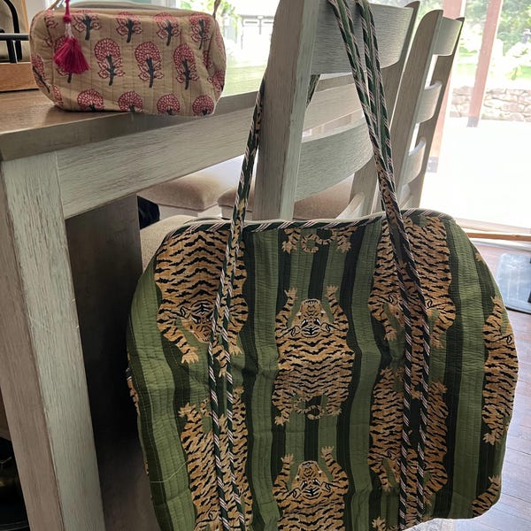 Large Cotton Weekender Travel Bag for Women Handmade Quilted Fabric ...