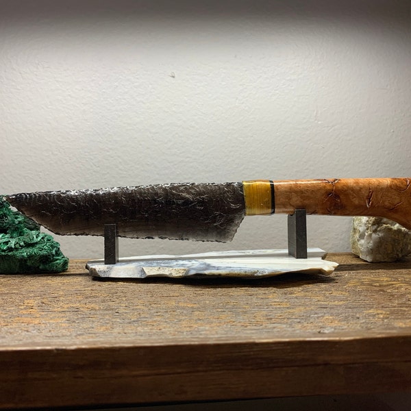 Rainbow Obsidian Knife With Flame Box Elder Handle - Flintknapped ...