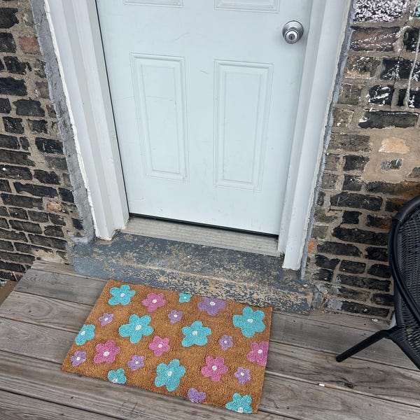 Colorful Pastel Rainbow Floral Pattern Doormat | Cute Floral Front ...