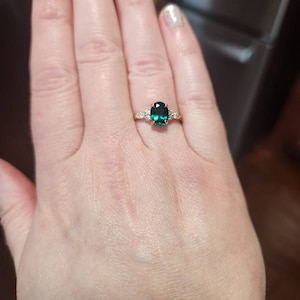 Vintage Oval 1.5CT Emerald Ring Set// Rose Gold Emerald Proposal Ring ...