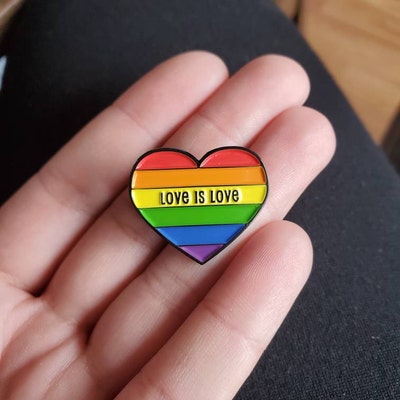 Gay Lesbian LGBT Pride Enamel Pin, Love is Love Pin, Rainbow Heart ...
