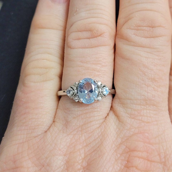 Aquamarine & Moonstone Moon Ring for Women 925 Sterling Silver ...