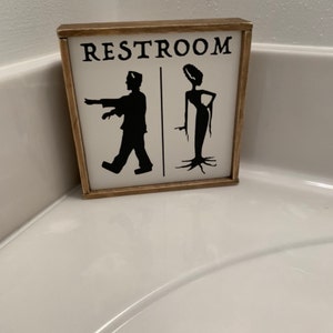 Halloween Decor, RESTROOM Sign, Horror, Farmhouse Sign, Rustic Wood ...