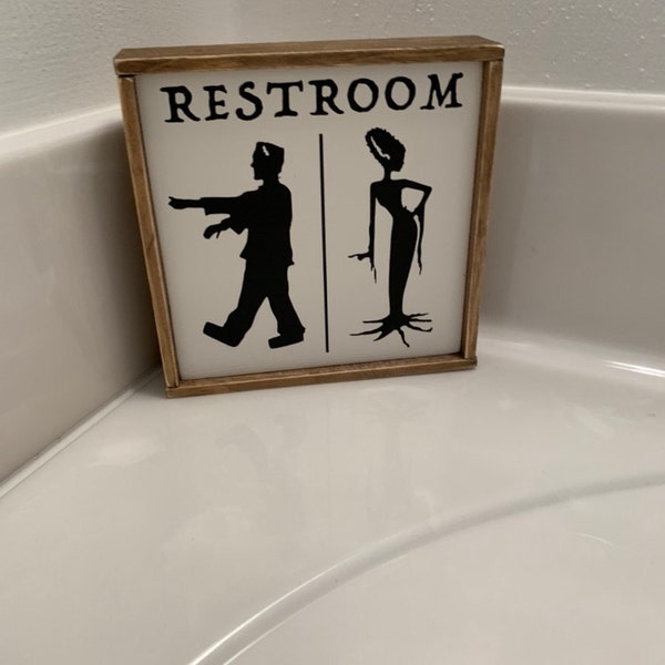 Halloween Decor, RESTROOM Sign, Horror, Farmhouse Sign, Rustic Wood ...