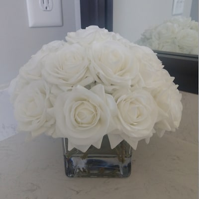 20 Real Touch White Roses Arrangement Artificial Faux Silk - Etsy