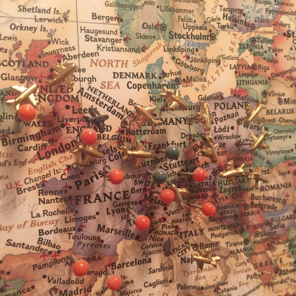 Miniature Airplane Map Marker Push Pins (12) - Etsy