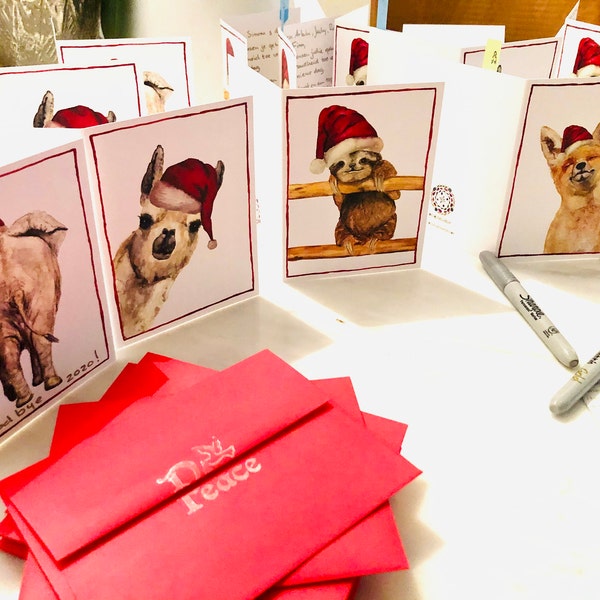 Animal Christmas Card Set // Santa Animals Cards // Assorted Cards - Etsy