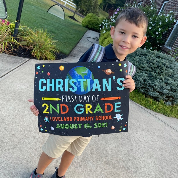 First Day of Preschool Sign 1st Day of Kindergarten Boy Planets Oter ...